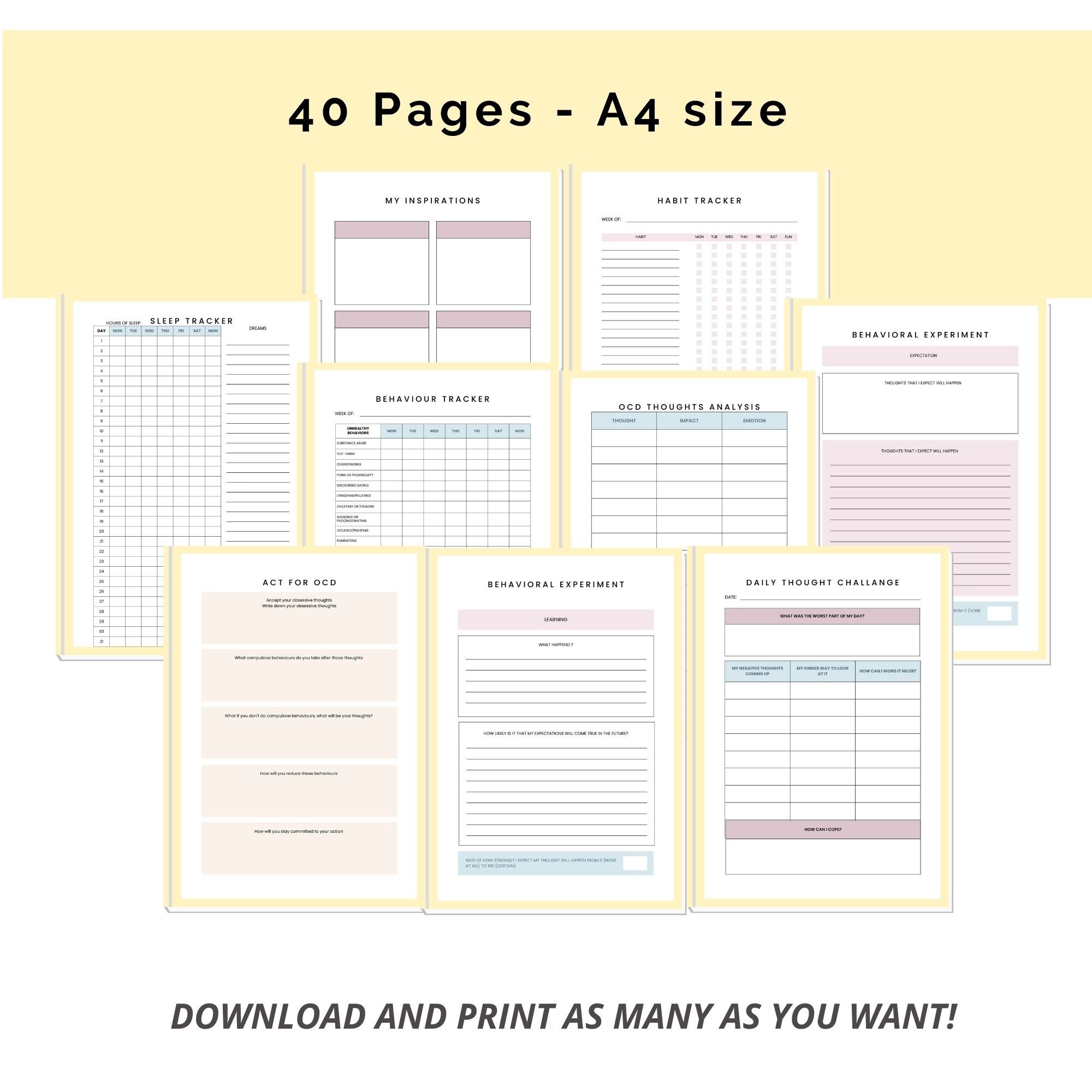 OCD Therapy Planner, Mental Health Journal Printable, OCD Worksheets ...