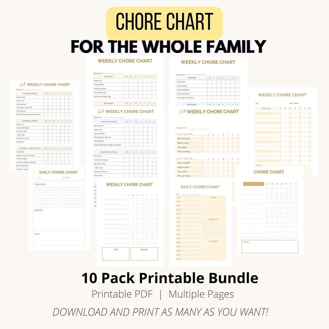 Chore Chart, Kids Chore Chart, Daily Chore Chart, Kid Printable Chore ...