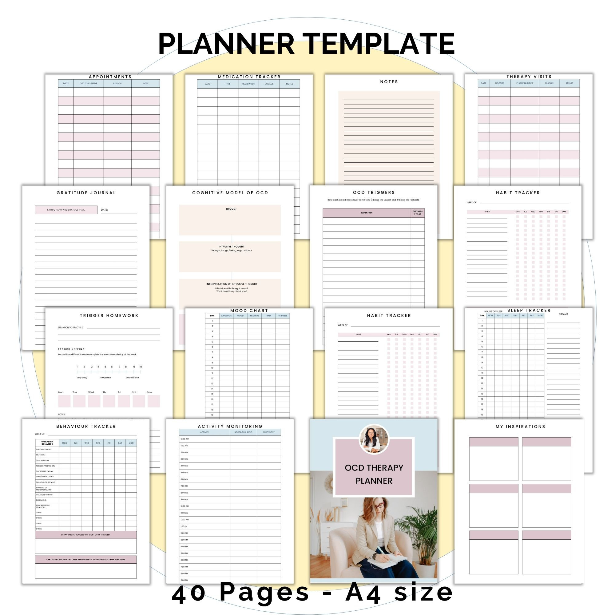 OCD Therapy Planner, Mental Health Journal Printable, OCD Worksheets ...