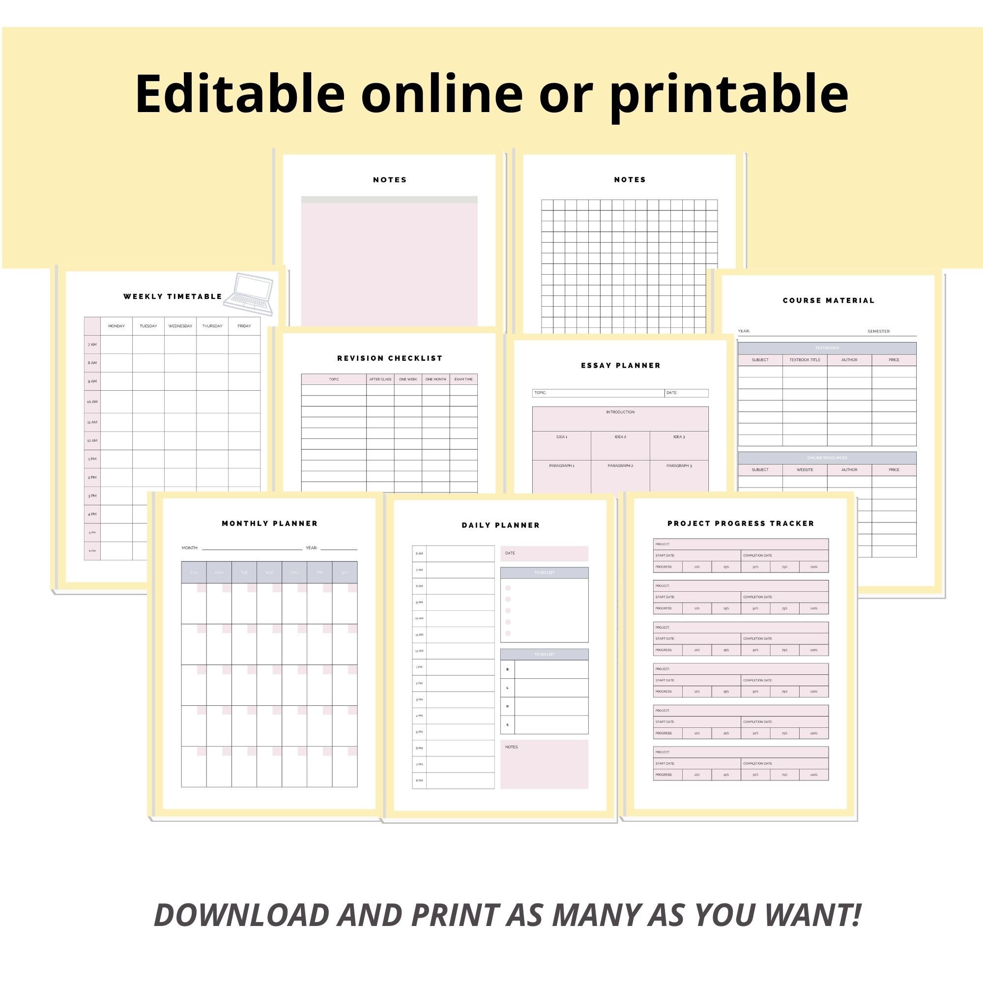 Printable Student Planner, Printable Exam Preparation Planner, College ...