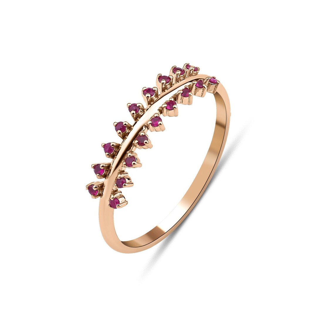 14K Solid Gold Ruby Dainty Ring, Gold Minimalist Ring, Round Ruby Ring ...