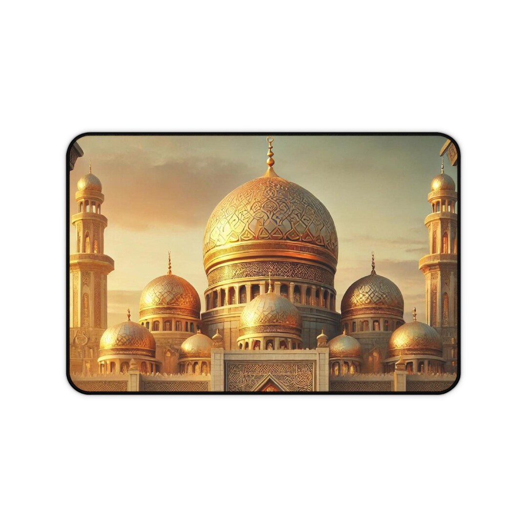 Golden Mosque Desk Mat, Elegant Office Decor, Ramadan Gift, Gaming Desk ...