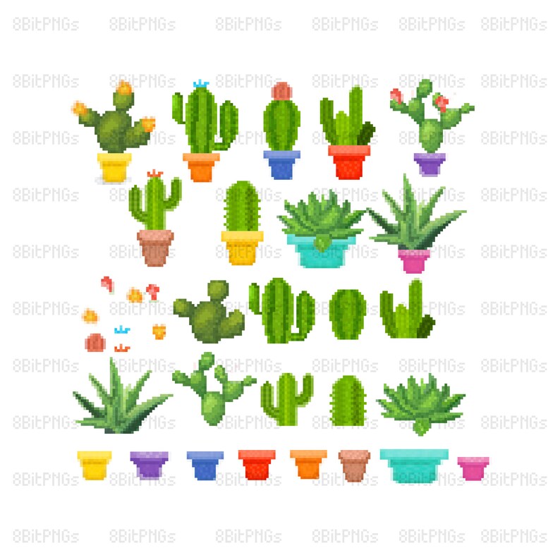 Retro Pixel Cactus Clipart BUNDLE | Clip Art Succulent Sublimation ...