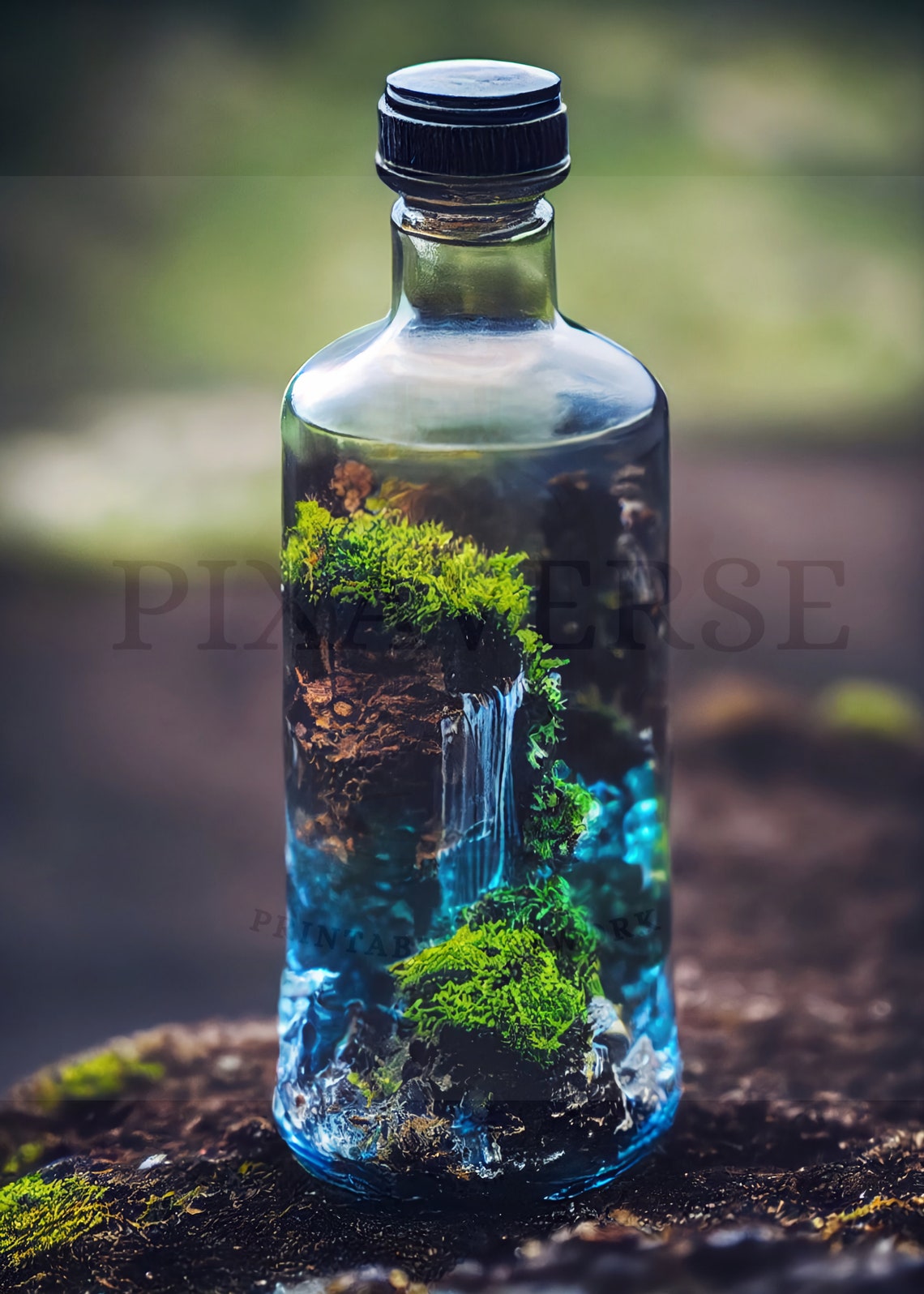 Waterfall in a Bottle Printable Wall Art Unique Bottle Art Modern Wall ...