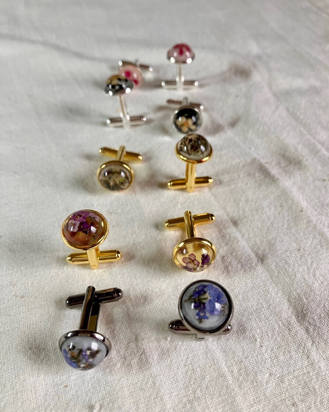 Cufflinks for Women and Men, in Brass. Real Flowers, Dried, Pressed ...