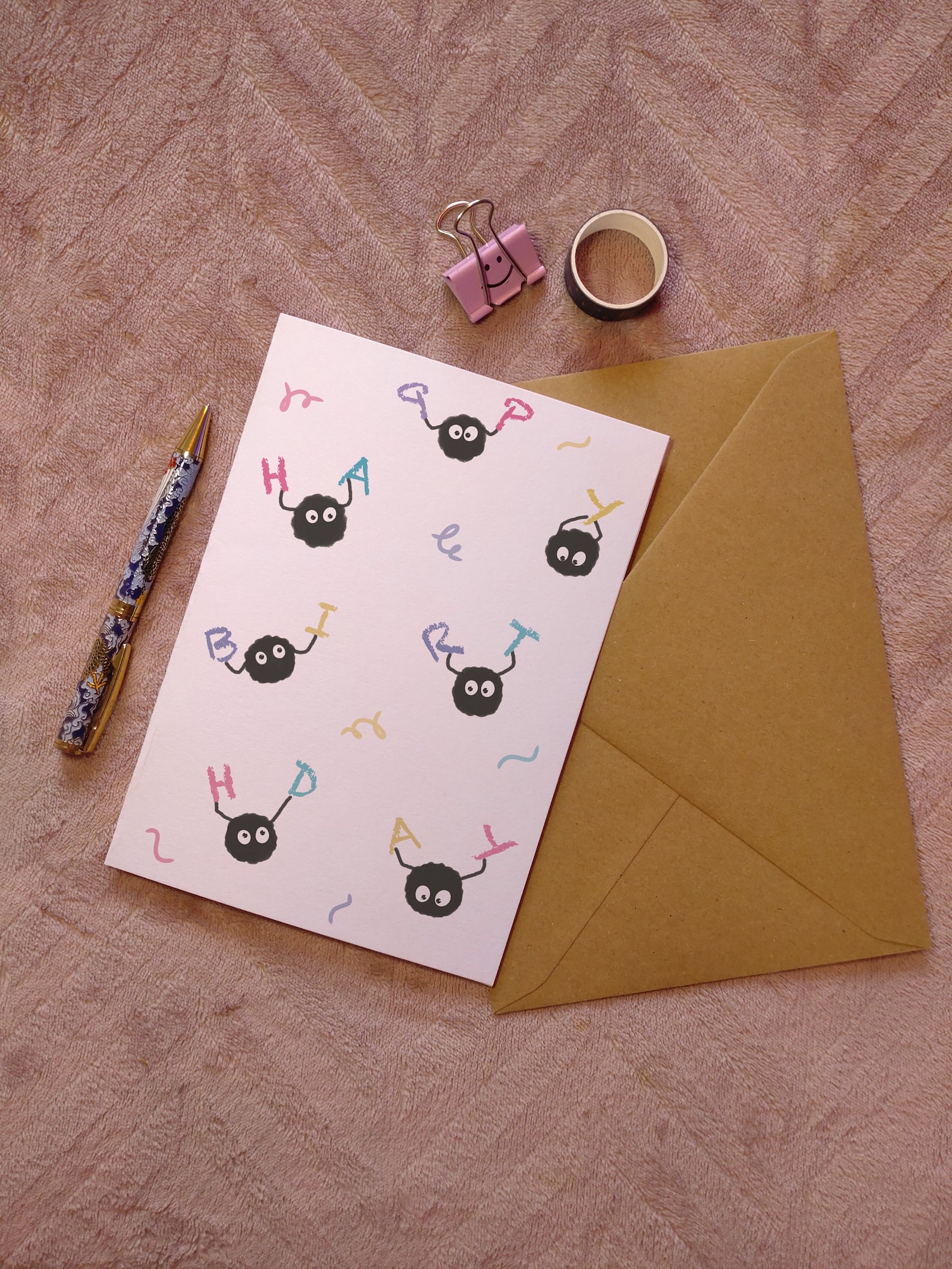 Cute Soot Sprite A5 Greeting Card, Blank Inside, Spirited Away, Soft ...