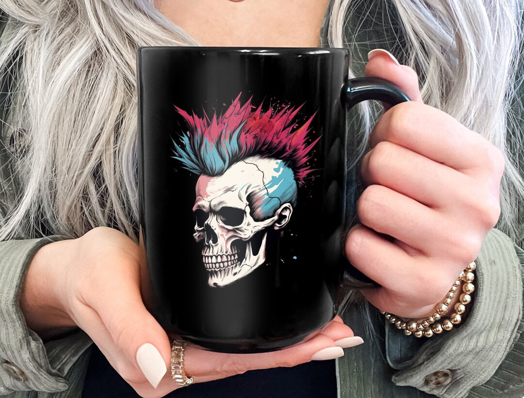 Skull Coffee Mug, Mohawk Mug, Rock Music Mug, Heavy Metal Mug, Punk ...