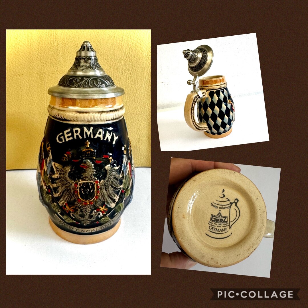 GERZ Vintage German Beer Mug, Lidded Beer Mug Made in Germany, Germany ...
