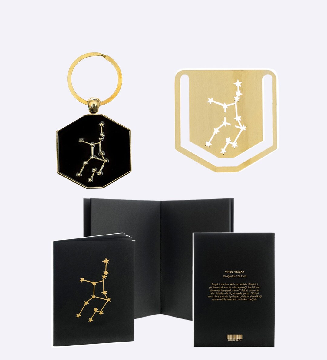 Virgo Star Chart Set, Matte Black Stylish Notebook, Metal Bookmark ...