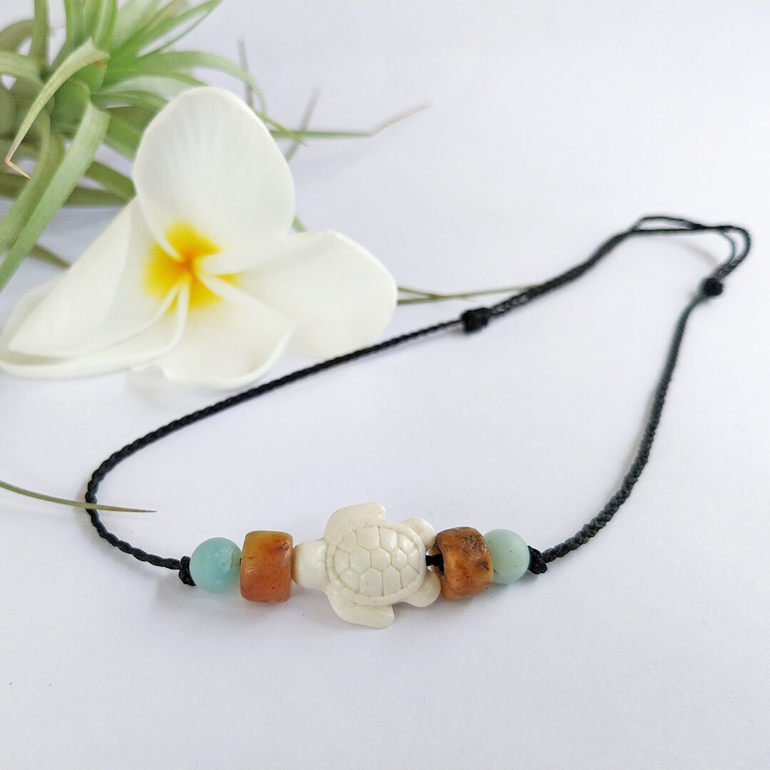 Braided Adjustable Anklet Featuring Howlite Turtle and Amazonite Anklet ...