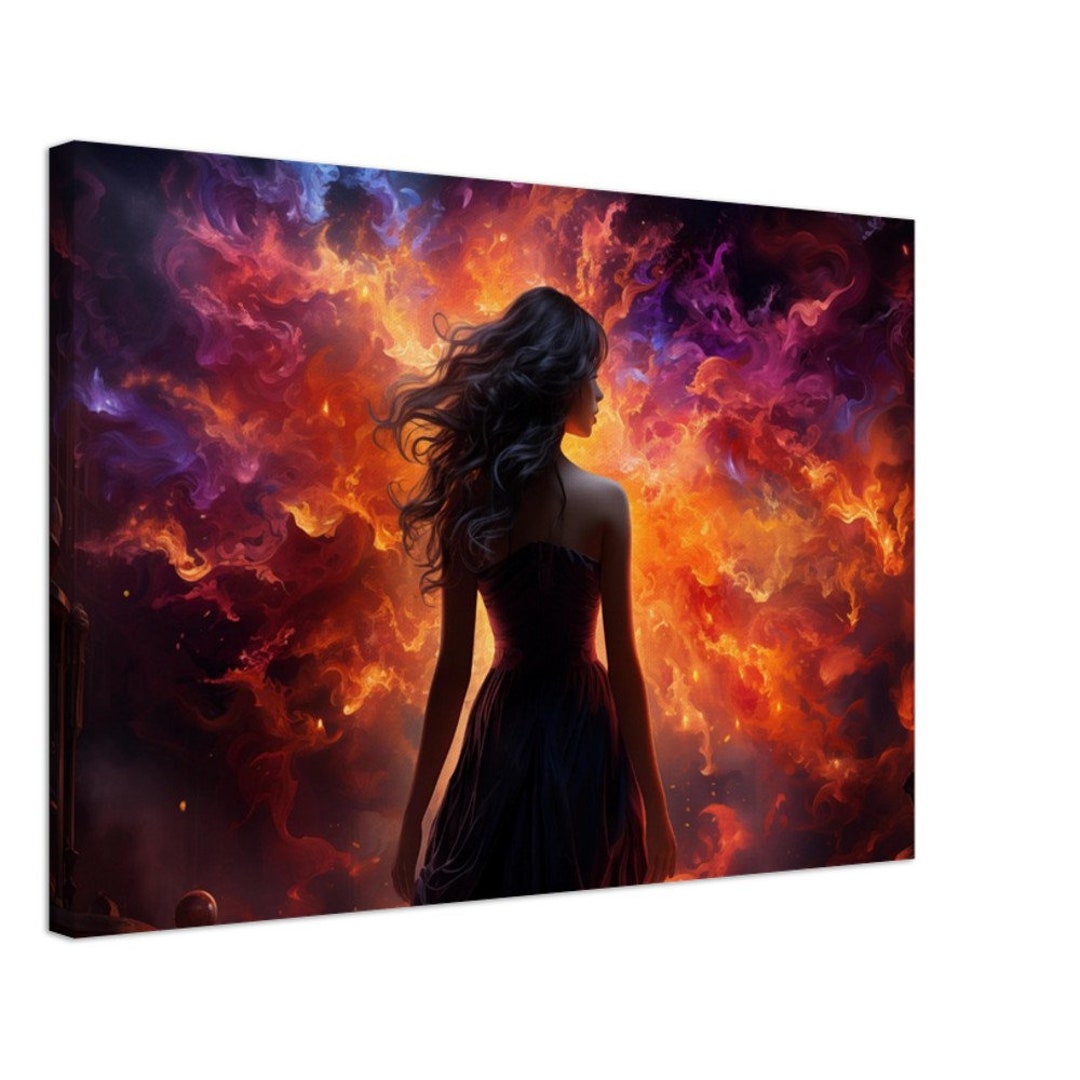 Ethereal Fire Dance: Mystical Woman in Flames Canvas Art, Fantasy Wall ...