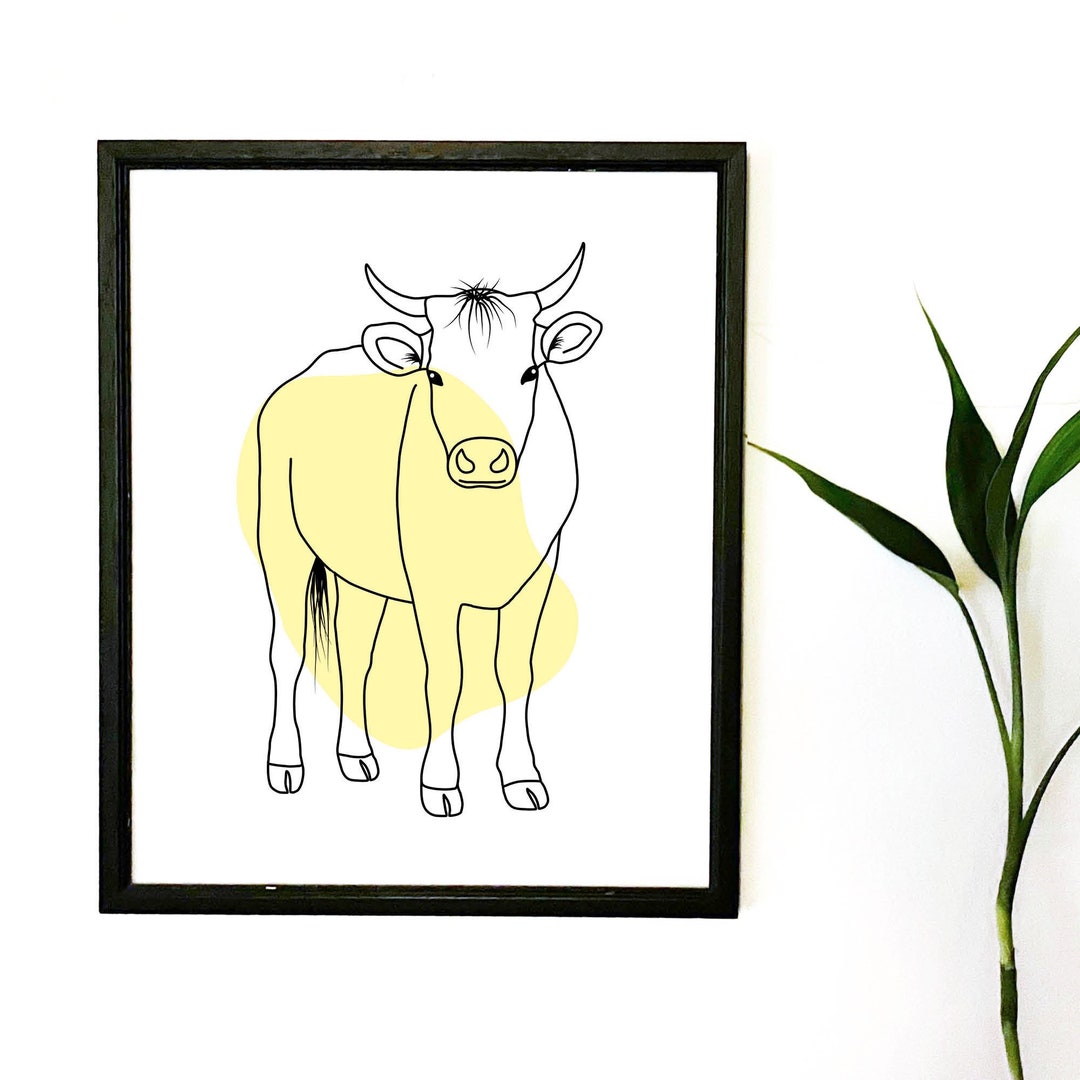 Cow Wall Art, Printable Farm Animal Line Drawing, Minimalist Black ...