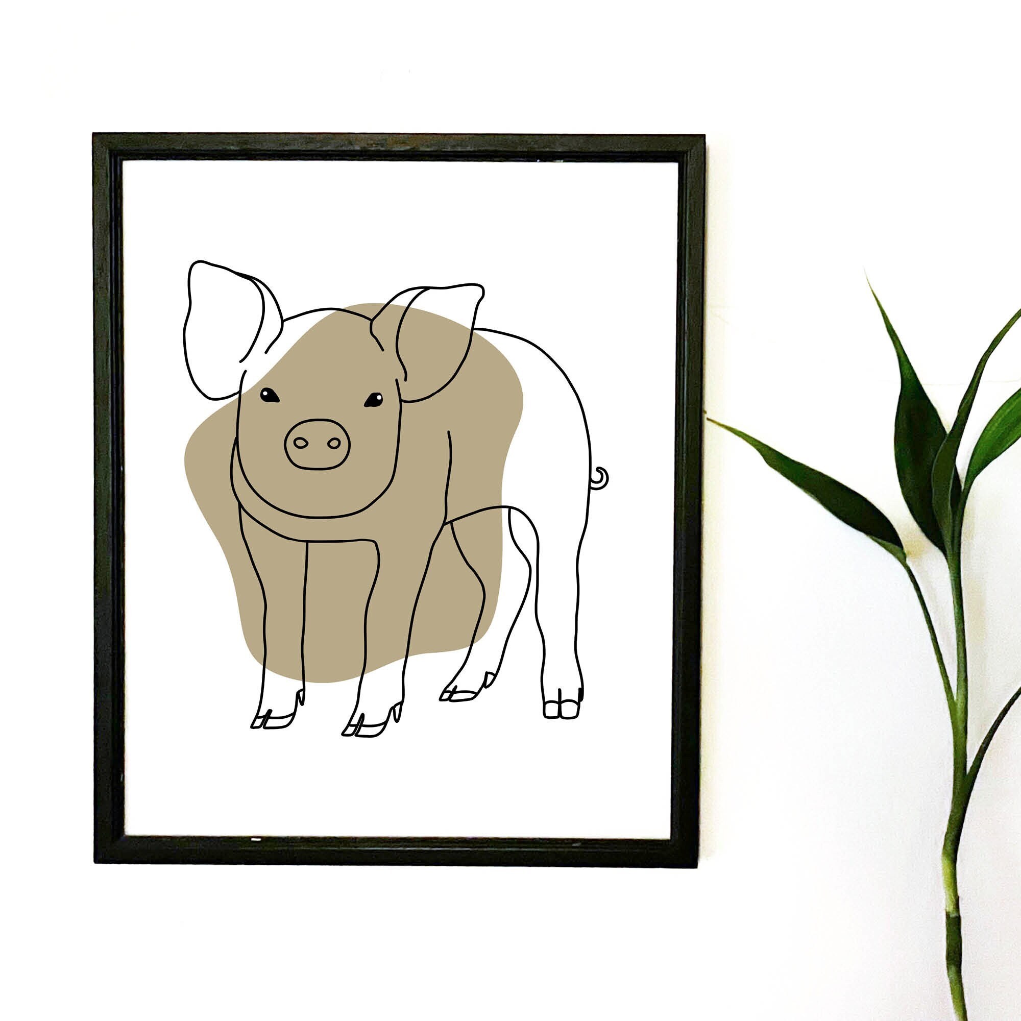 Pig Wall Art, Printable Farm Animal Line Drawing, Minimalist Black ...