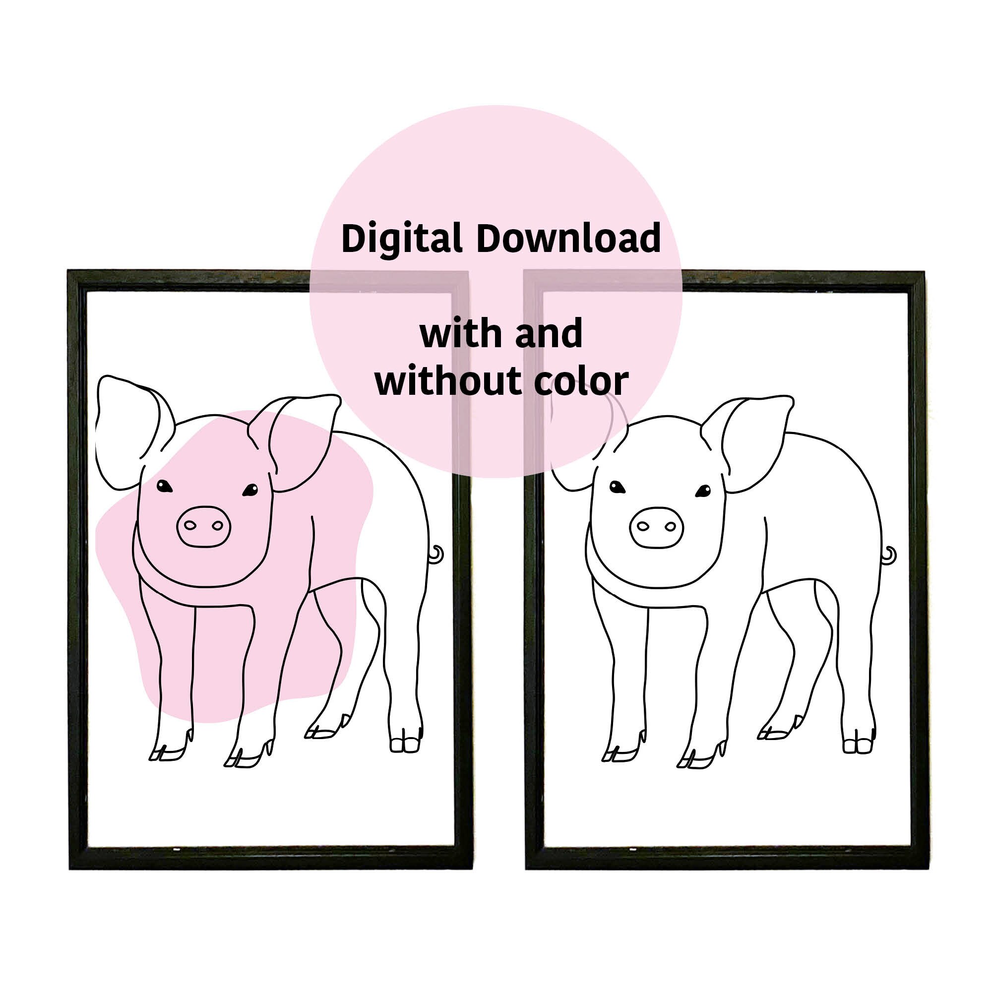 Pig Wall Art Printable Farm Animal Line Drawing Minimalist - Etsy