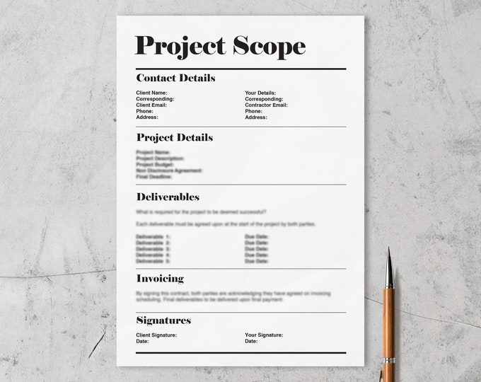 Project Scope Template, PDF and Word Document, Digital Download, Print ...