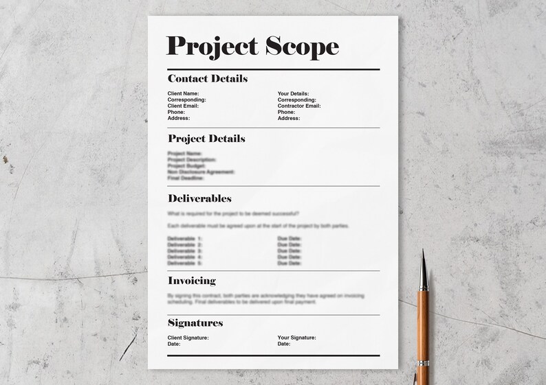 Project Scope Template, PDF and Word Document, Digital Download, Print ...