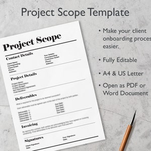 Project Scope Template, PDF and Word Document, Digital Download, Print ...