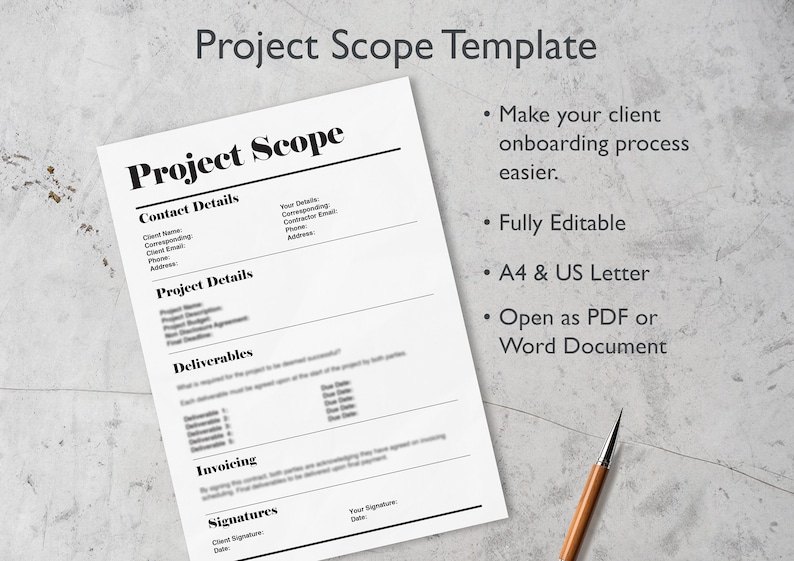 Project Scope Template, PDF and Word Document, Digital Download, Print ...
