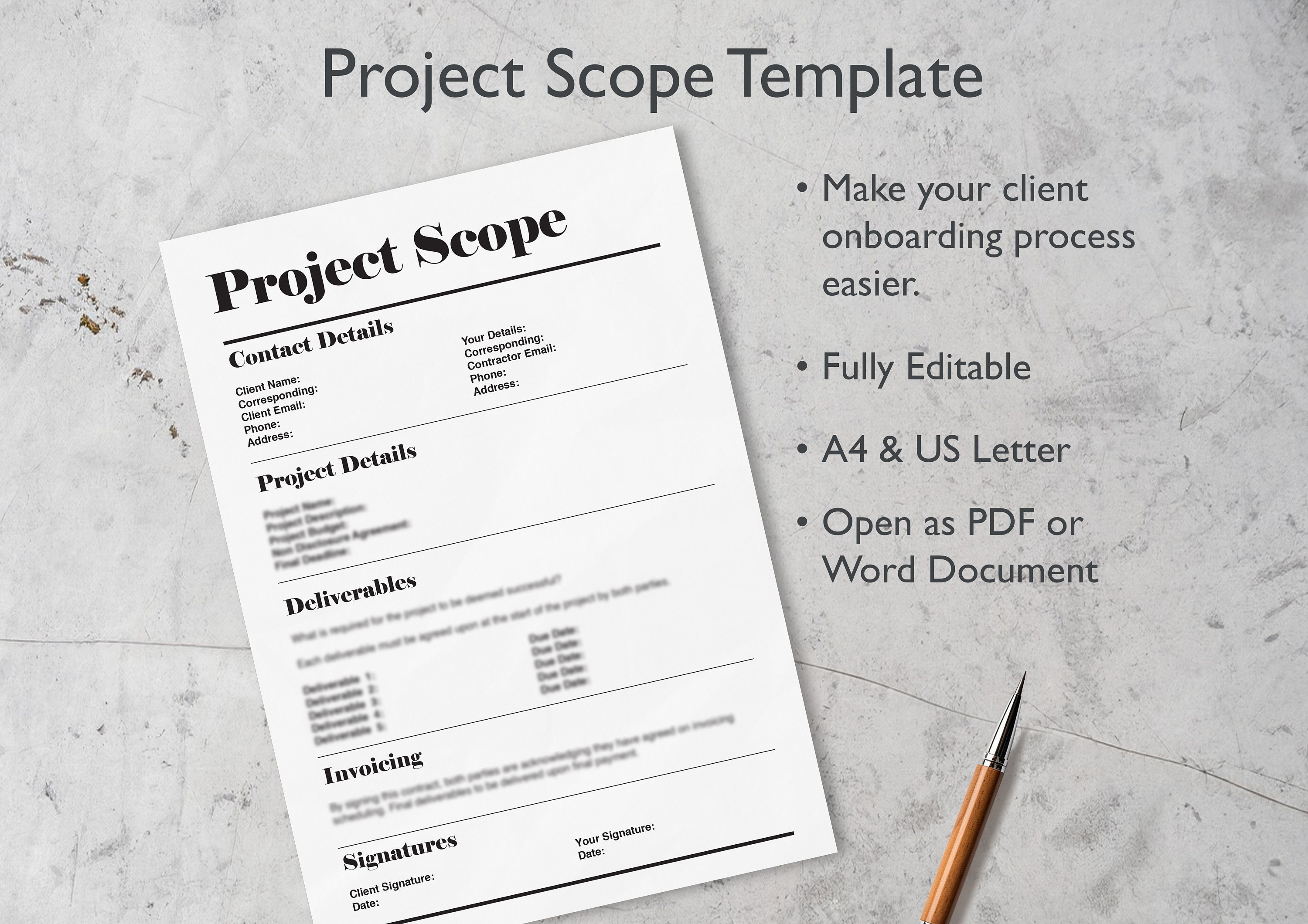 Project Scope Template, PDF and Word Document, Digital Download, Print ...