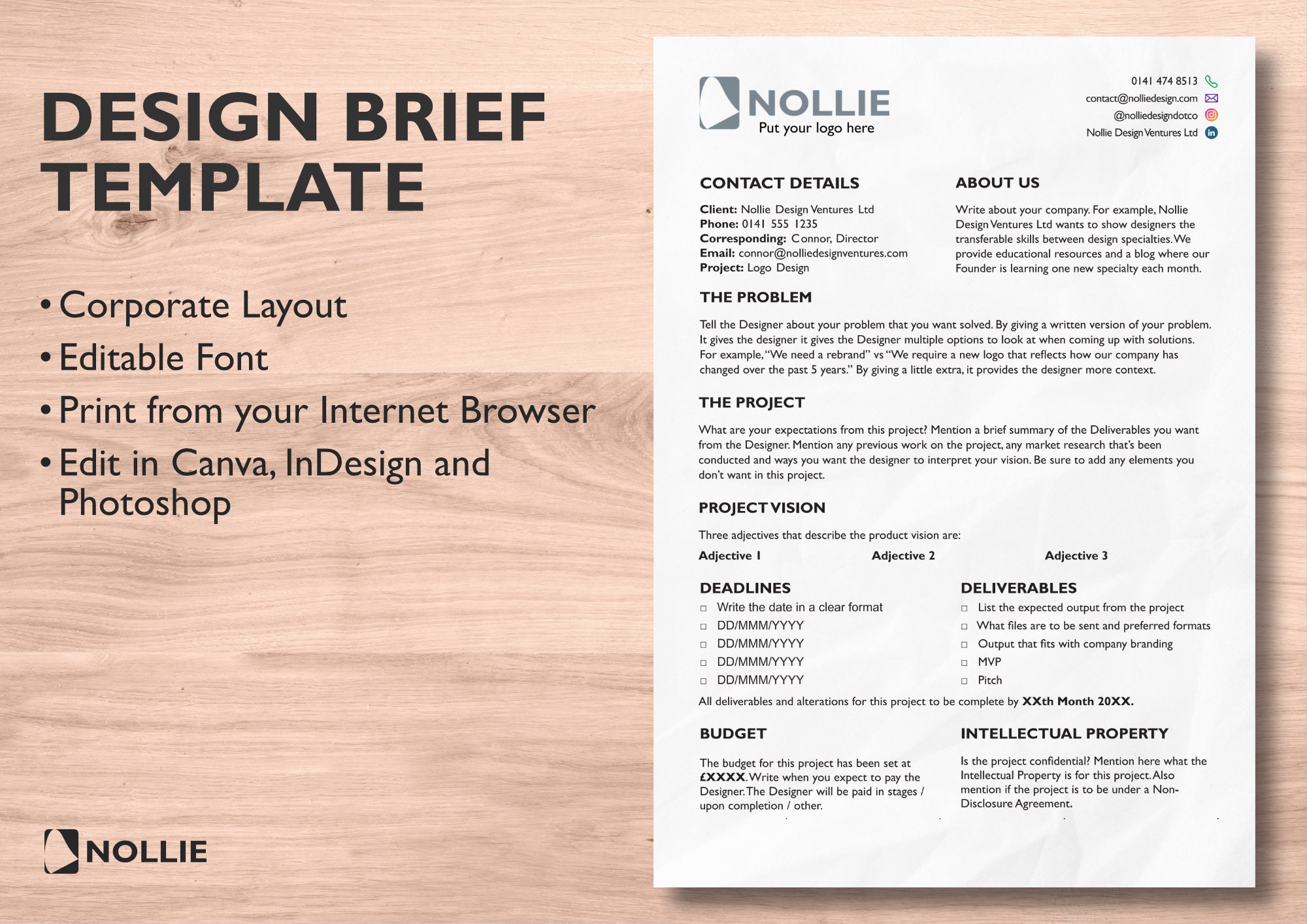 Design Brief Template, Project Brief, Design Contract, Downloadable PDF ...