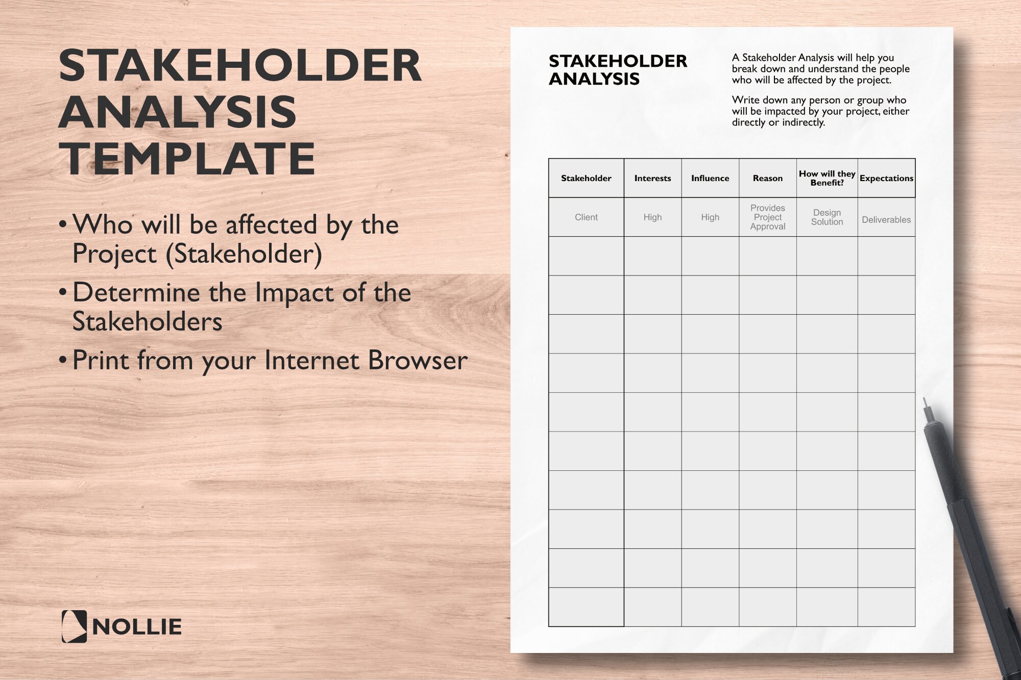 STAKEHOLDER ANALYSIS, Page Template, Easy Stakeholder Inquiry ...