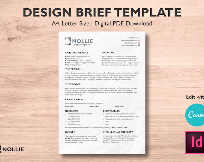 Design Brief Template, Project Brief, Design Contract, Downloadable PDF ...