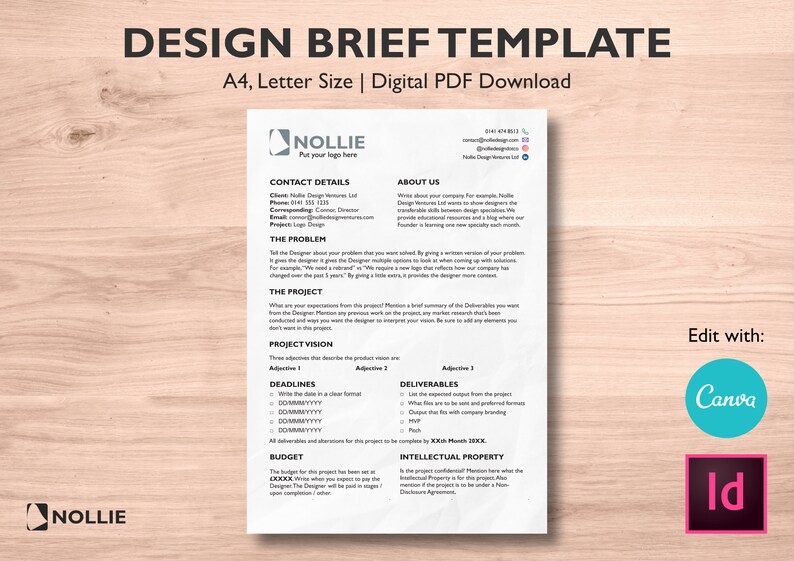Design Brief Template, Project Brief, Design Contract, Downloadable PDF ...