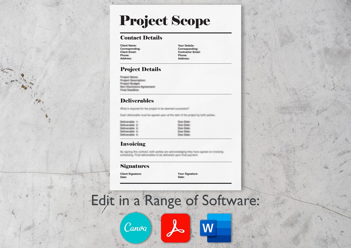 Project Scope Template, PDF and Word Document, Digital Download, Print ...
