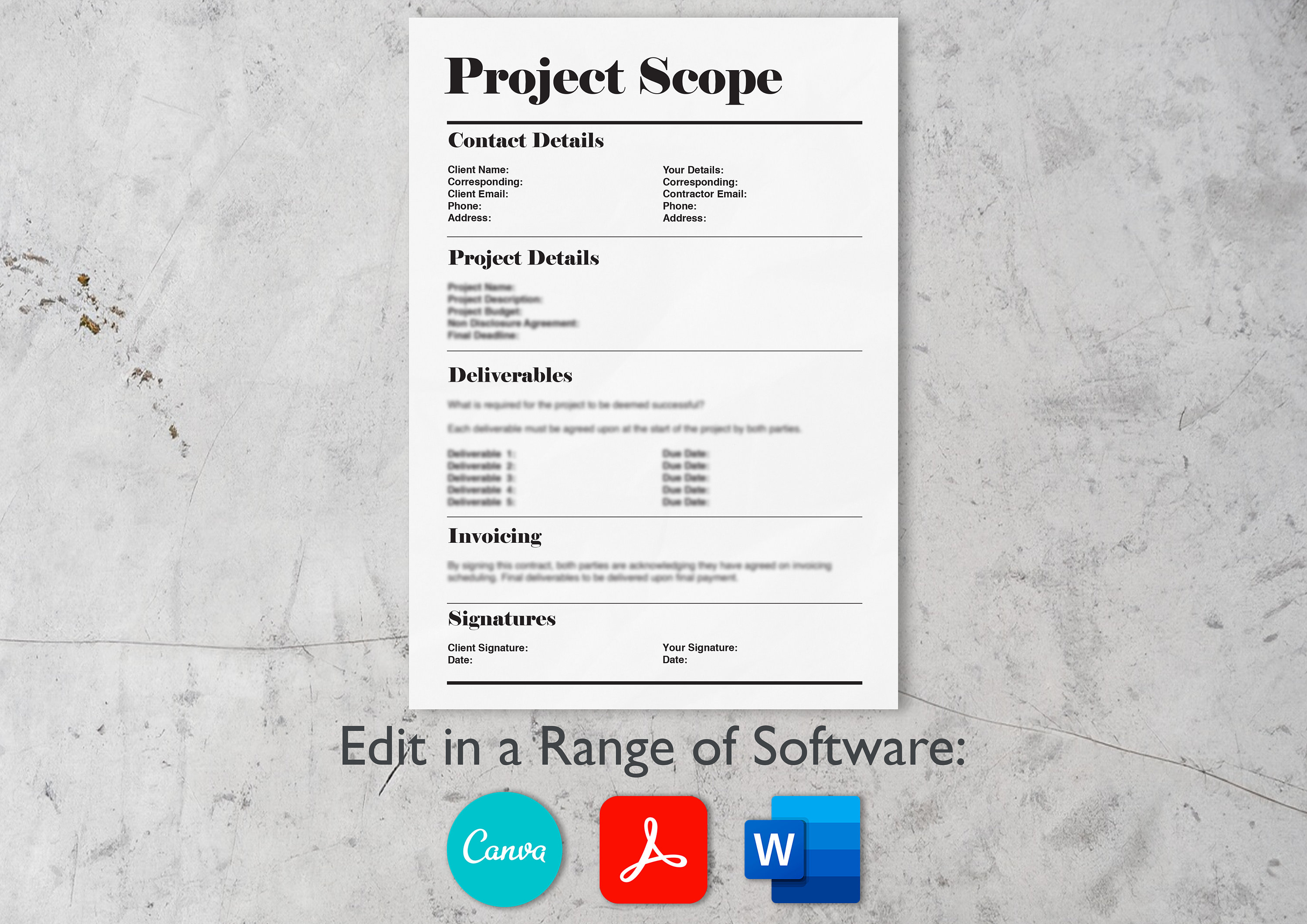 Project Scope Template, PDF and Word Document, Digital Download, Print ...