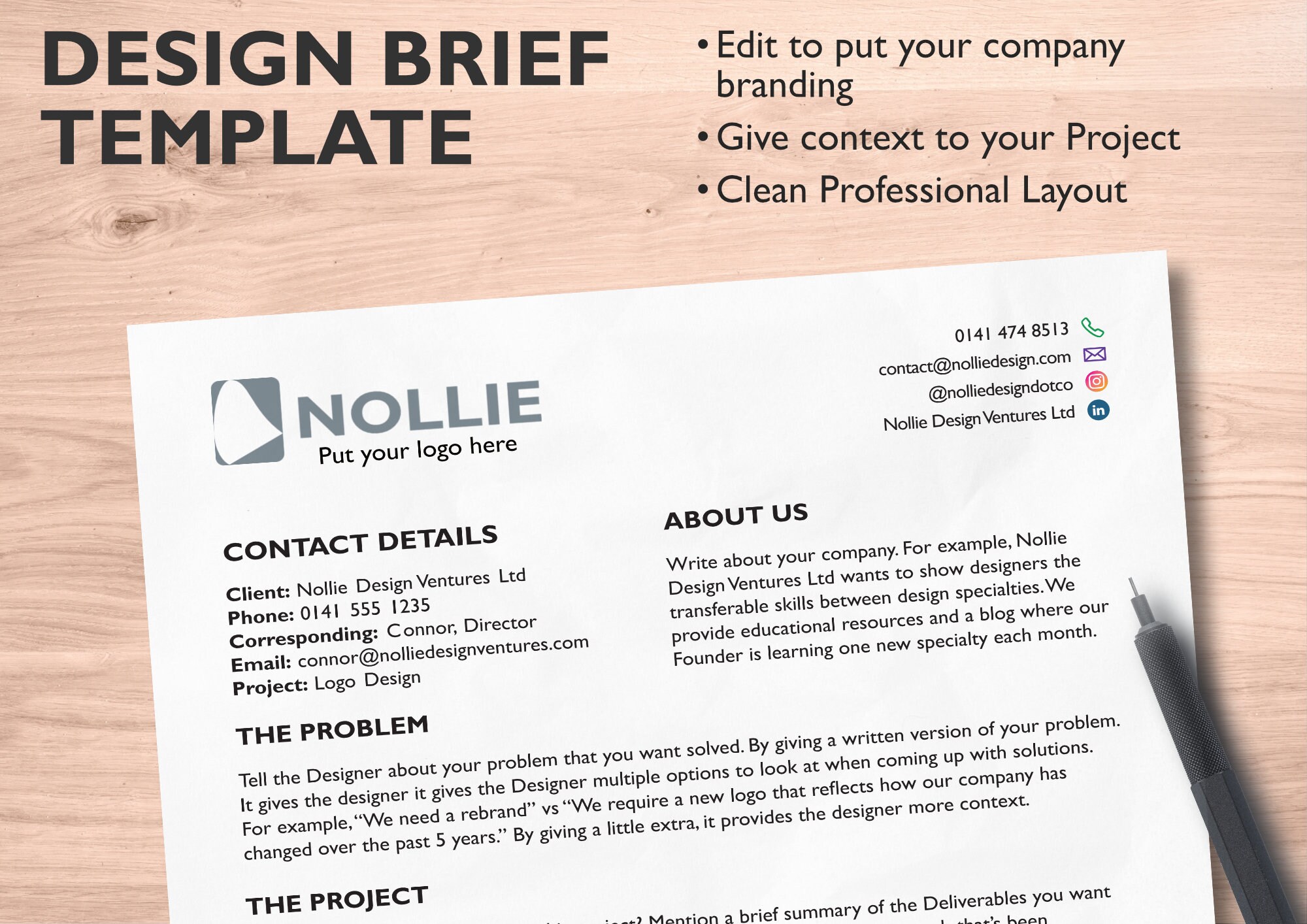 Design Brief Template, Project Brief, Design Contract, Downloadable PDF ...