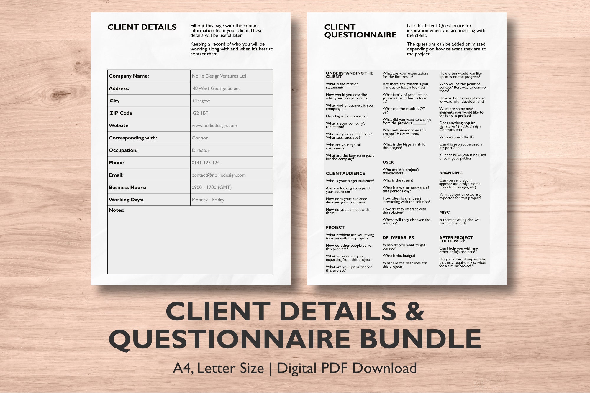 Client Details & Questionnaire BUNDLE, Client Details Planner, Client ...