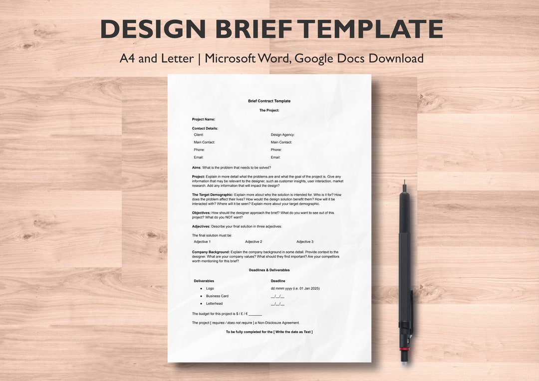 Design Brief Template Project Brief Design Contract - Etsy