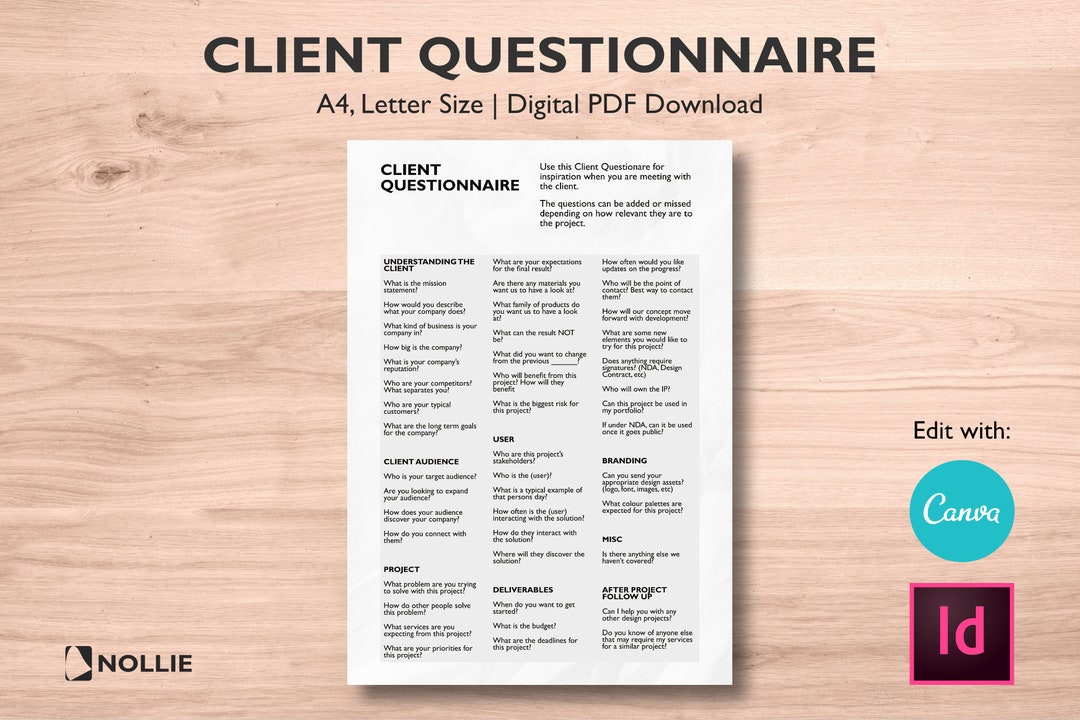 CLIENT QUESTIONNAIRE, Client Questions, Design Project Scope, Client ...