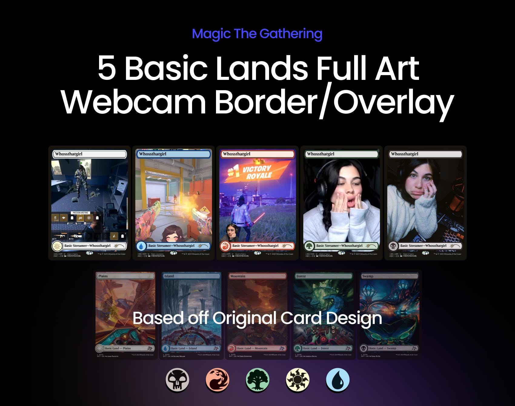Magic the Gathering Card Overlay – 5 Full Art Basic Land | MTG Vertical ...