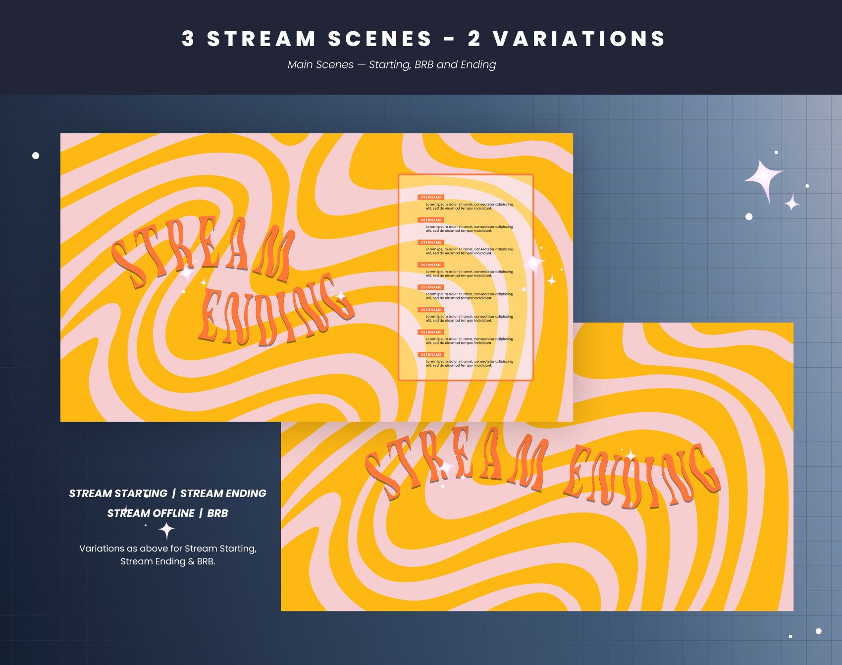 Wavy Twitch Stream Screens & Panels Package | Overlays | Banners | Background | Webcam Border ...