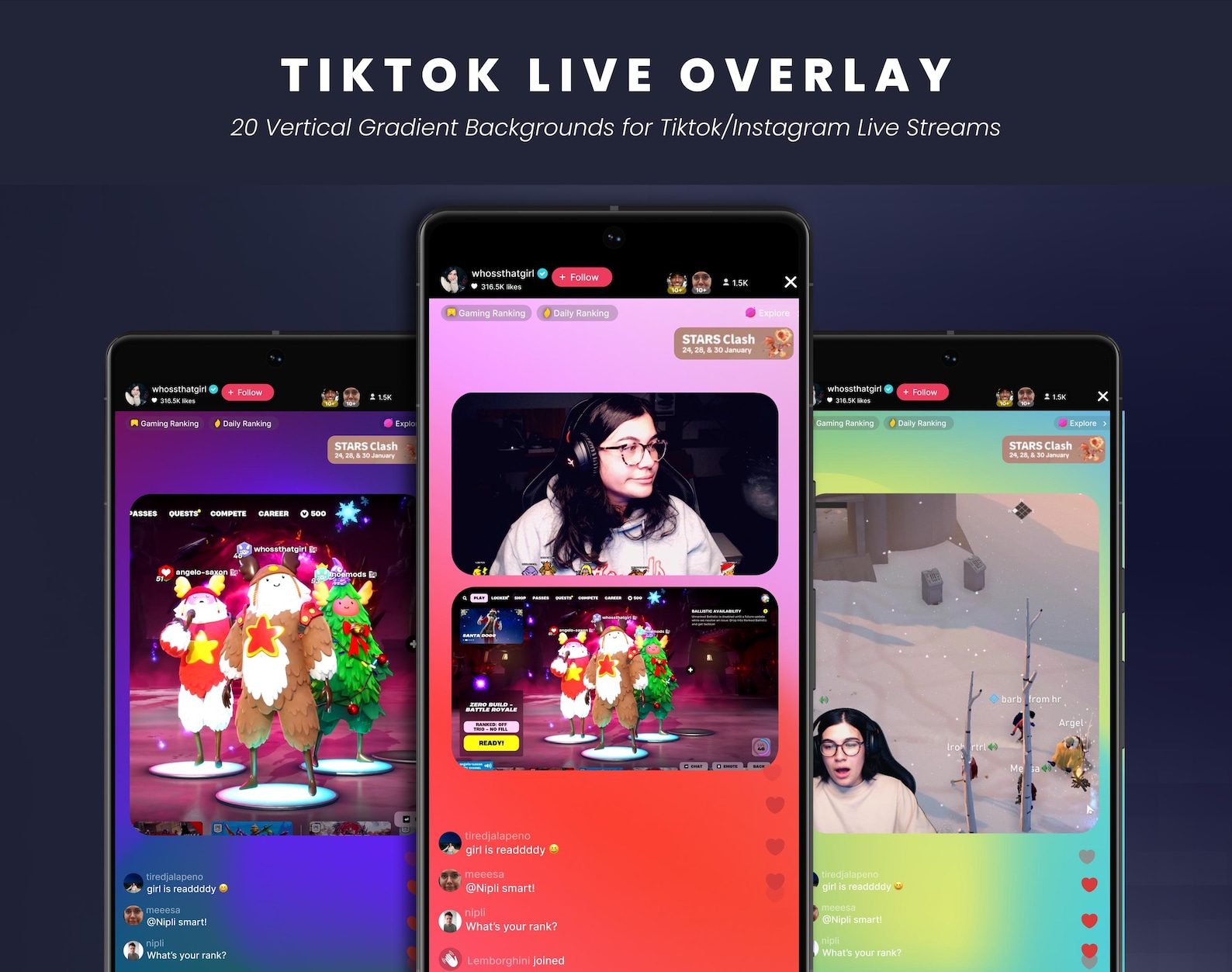 20 Basic Gradient Vertical Static Overlays Pack | Tiktok/instagram Live ...