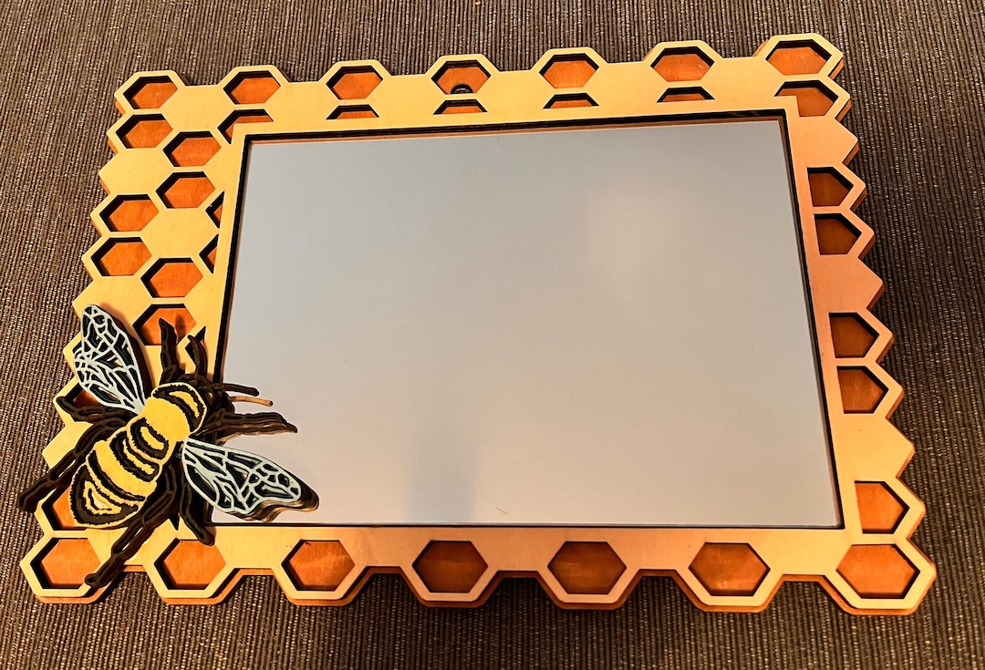 Wall Honeycomb Theme Mirror Frame With Bee SVG | Honeycomb Theme Frame ...