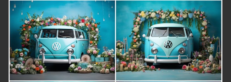 Floral VW Easter Backdrop: Spring Car Photo (PNG Digital Download) - Etsy