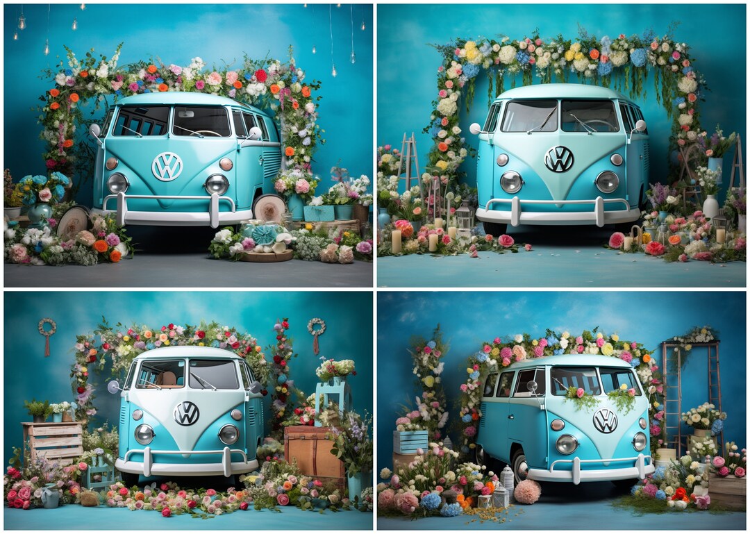Floral VW Easter Backdrop: Spring Car Photo (PNG Digital Download) - Etsy