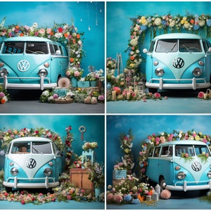 Floral VW Easter Backdrop: Spring Car Photo (PNG Digital Download) - Etsy