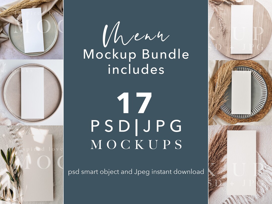 17 Wedding Menu Mockup Bundle 4x9 | Wedding Program Mockup | Mockup ...