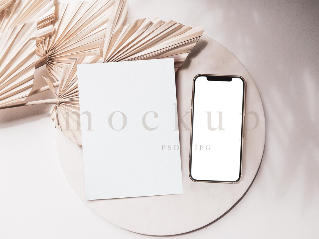 Smartphone Mockup, Boho Invitation and 5x7 Card Mockup, Electronic ...