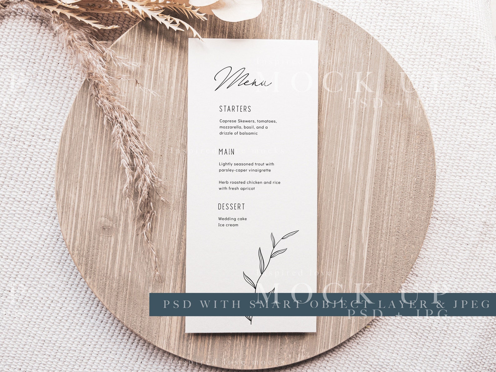 4x9 Wedding Menu Mockup, Program Mockup, Minimalist Wedding Stationery ...
