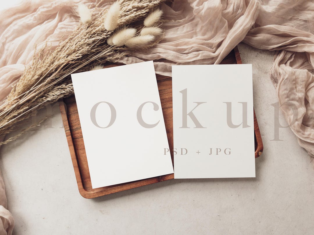 Wedding Invitations Mockup Suite 5x7, Two Minimalist Boho Wedding ...