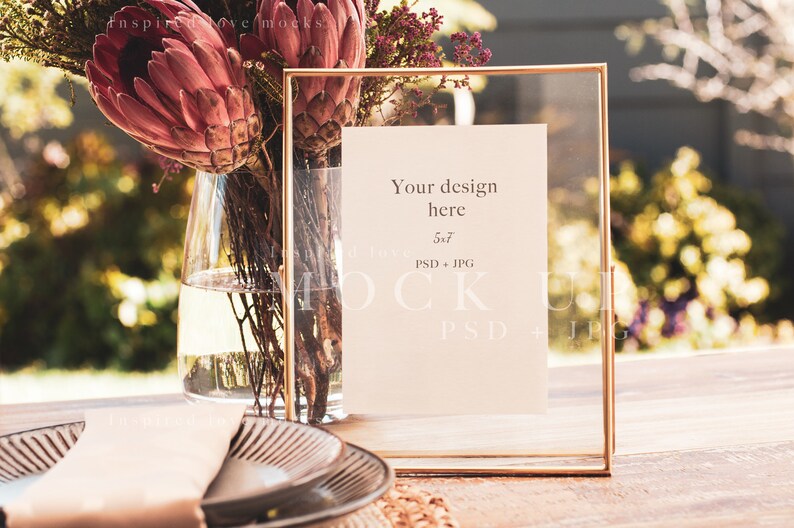 Wedding Sign Mockup, 5x7 Gold Frame Mockup, Modern Frame Mockup, Frame ...