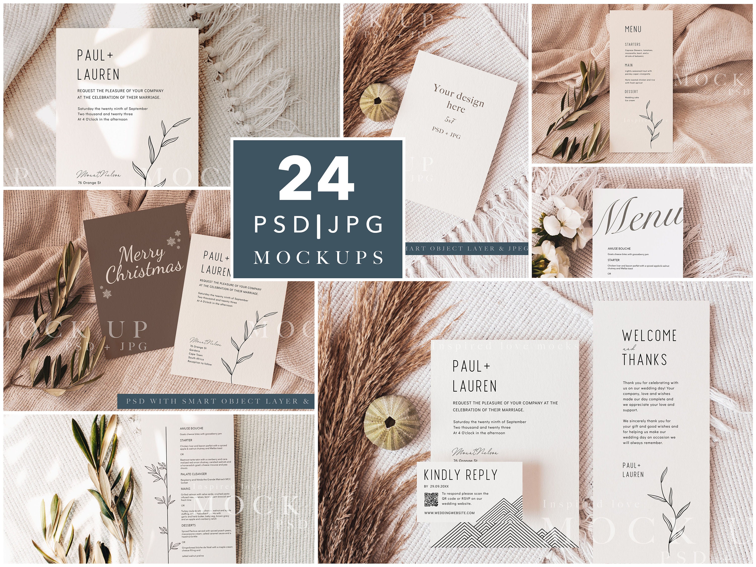 24 Minimalist Wedding Mockup Bundle Card Stationery Mockup Templates ...