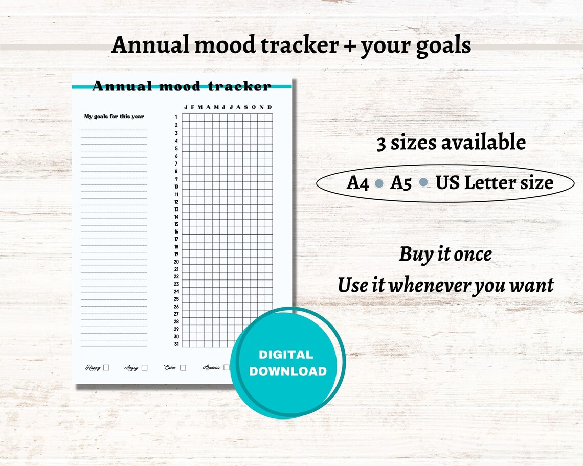 Annual Mood Tracker, Printable Annual Mood Tracker for Self-care and ...