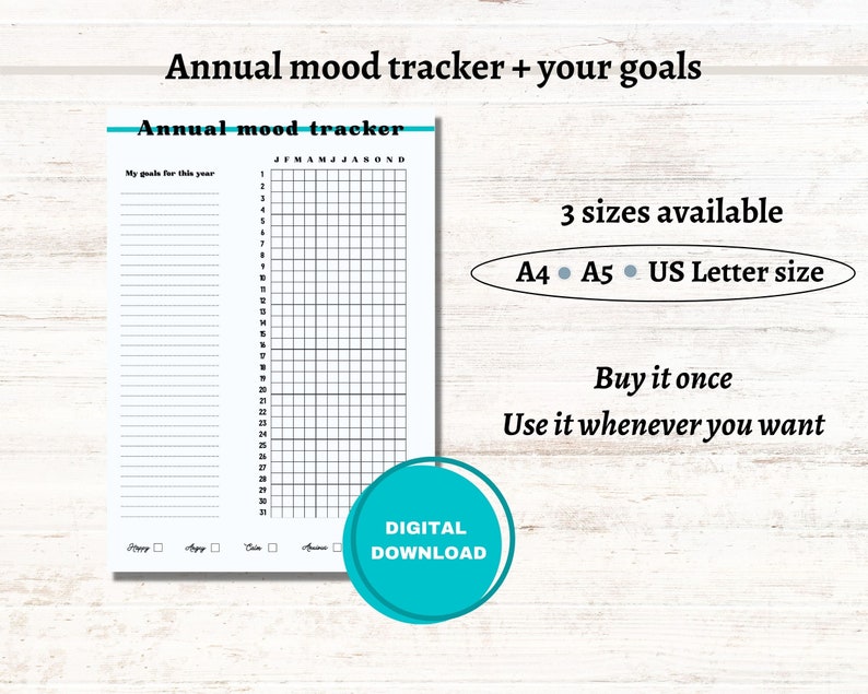 Annual Mood Tracker, Printable Annual Mood Tracker for Self-care and ...