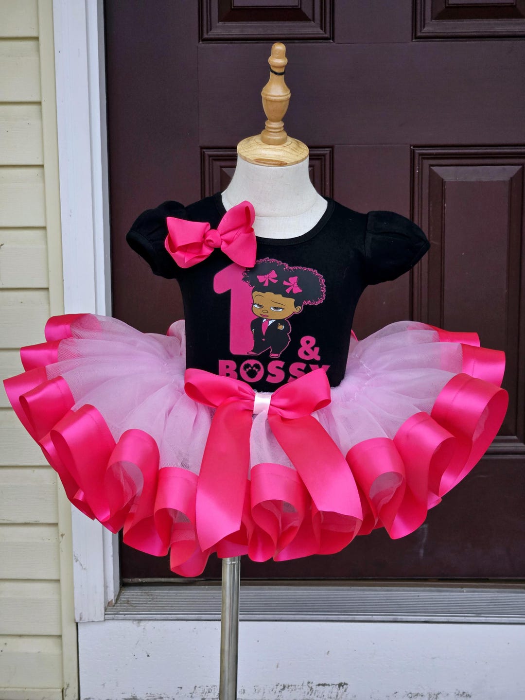 Boss Baby Birthday Tutu Outfit: Custom Name, Black & Pink Tutu Set - Etsy