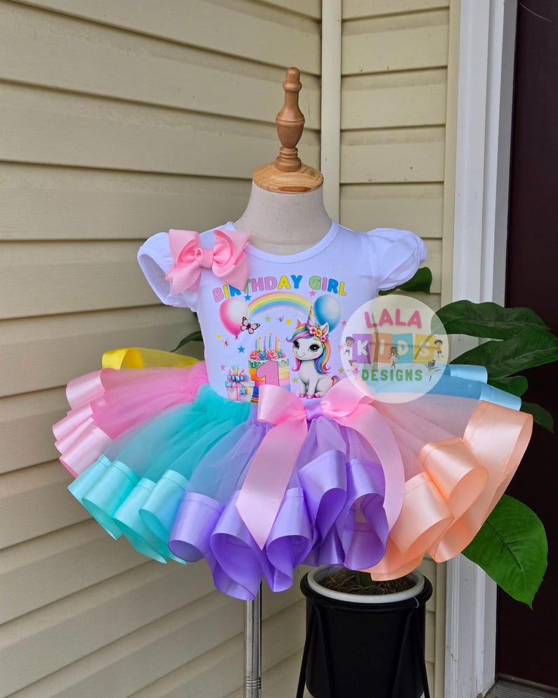 Unicorn Birthday, Multi Color Pastel Rainbow Birthday Tutu Outfit ...
